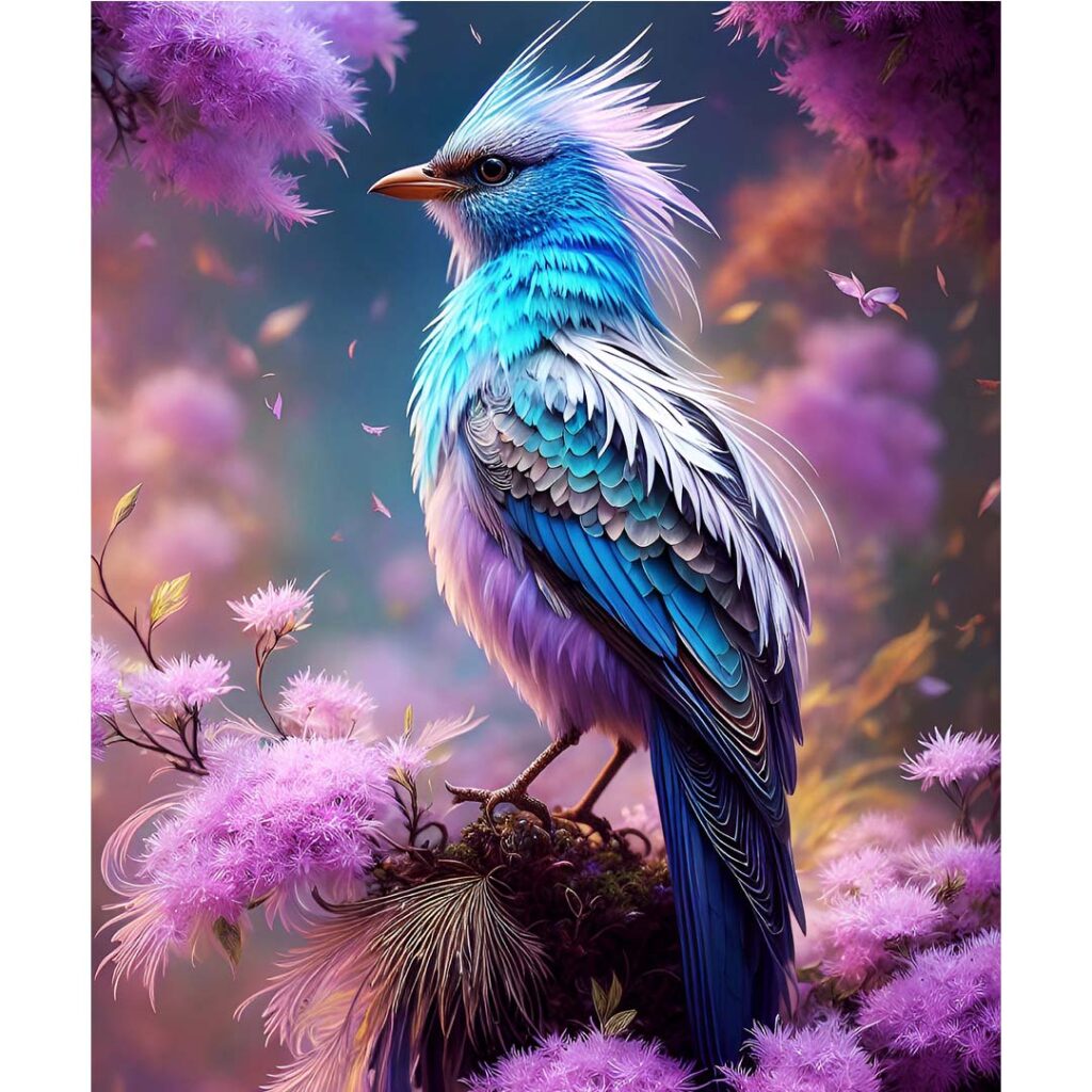 Blauwe vogel met kuif Diamond Painting - Doezelf.nl