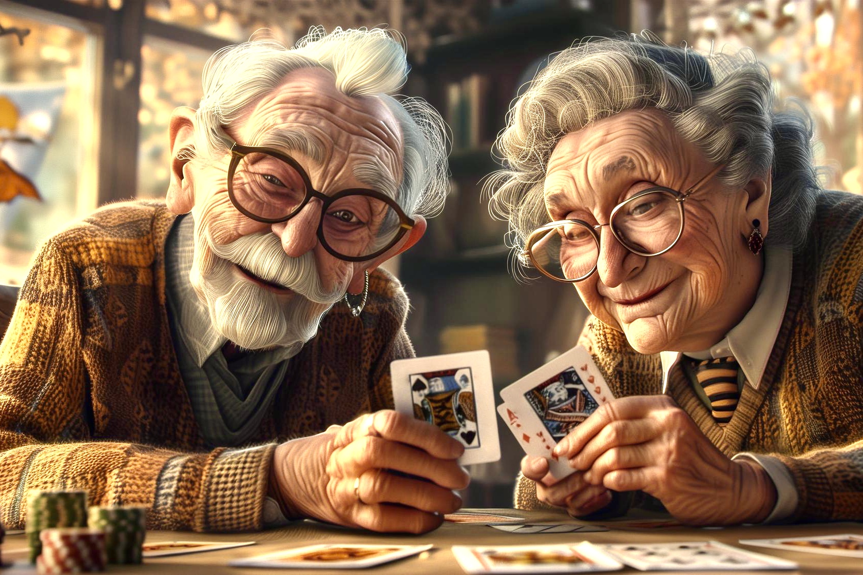 Opa en oma aan het kaarten Diamond Painting - Doezelf.nl