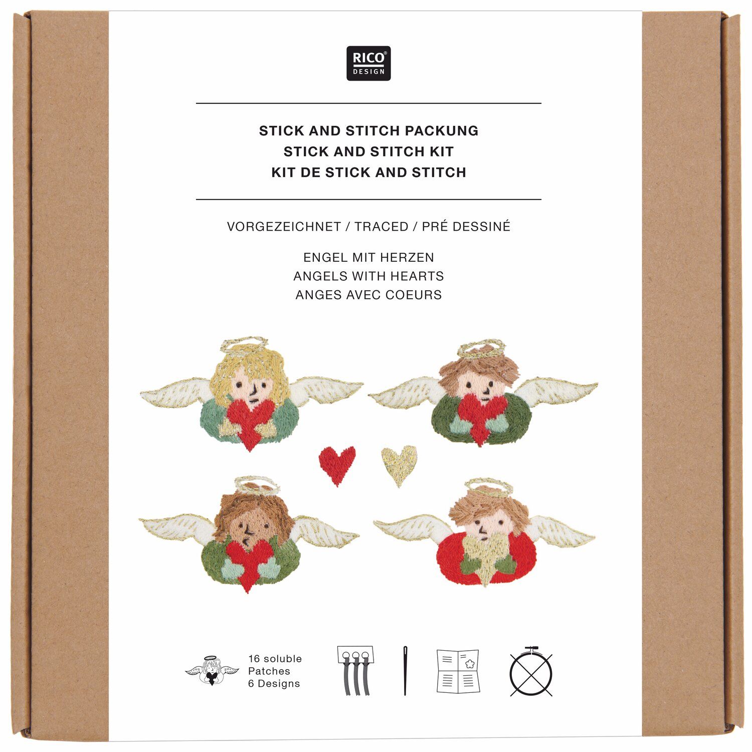 Rico Design Stick & Stitch borduurpakket Engel met hartjes 16 stuks ...